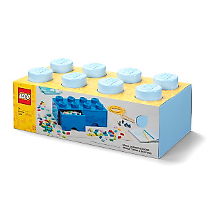 LEGO Brick Drawer, 8 Knobs, 2 Drawers, Stackable Storage Box, Light Royal Blue