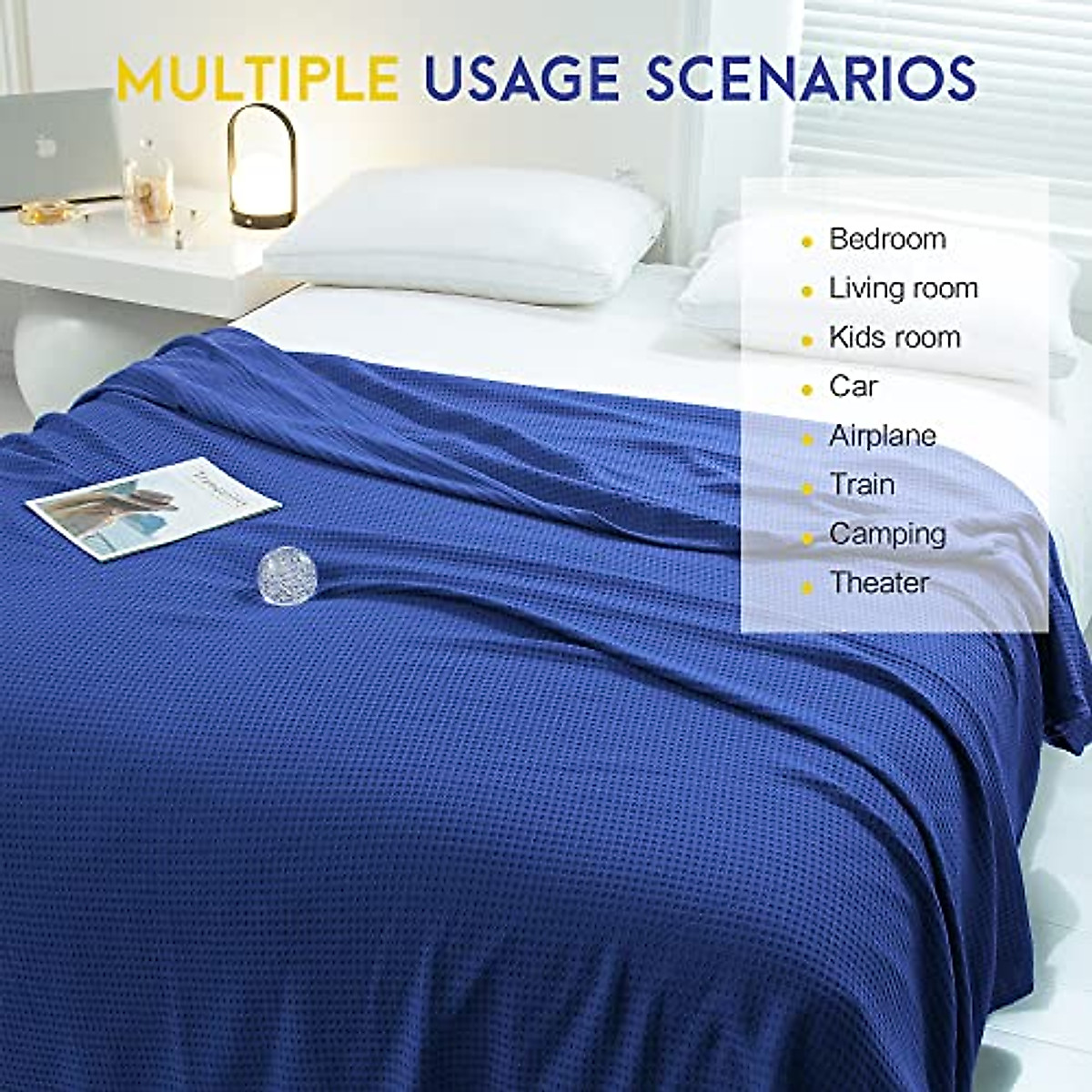 AmyHomie Cooling Blanket King Size, 100% Rayon Derived from Bamboo, Cool Summer Blanket for Hot Sleepers Soft Comfy Waffle Lightweight Blankets for All Seasons(Blue Violet, 108×90in)