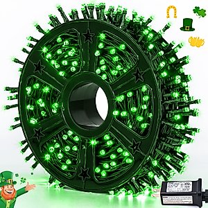 JMEXSUSS 500 LED Green St Patricks Day Lights, 8 Modes Christmas Lights Outdoor Plug in, 173ft Green String Lights for Christmas Party Xmas St Patricks Day Decorations