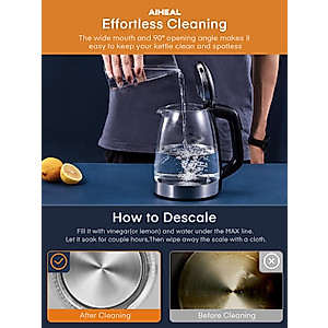 Electric Kettle, Aiheal Glass Kettle Temperature Control With 5 Colors LED Lights Variable, Keep Warm, Fast Boiling Electric Kettle, Stainless Steel Inner Lid & Bottom, 1.7L