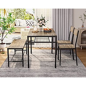 Gizoon Kitchen Table and 2 Chairs for 4 with Bench, 4 Piece Dining Table Set for Small Space, Apartment (Grey)