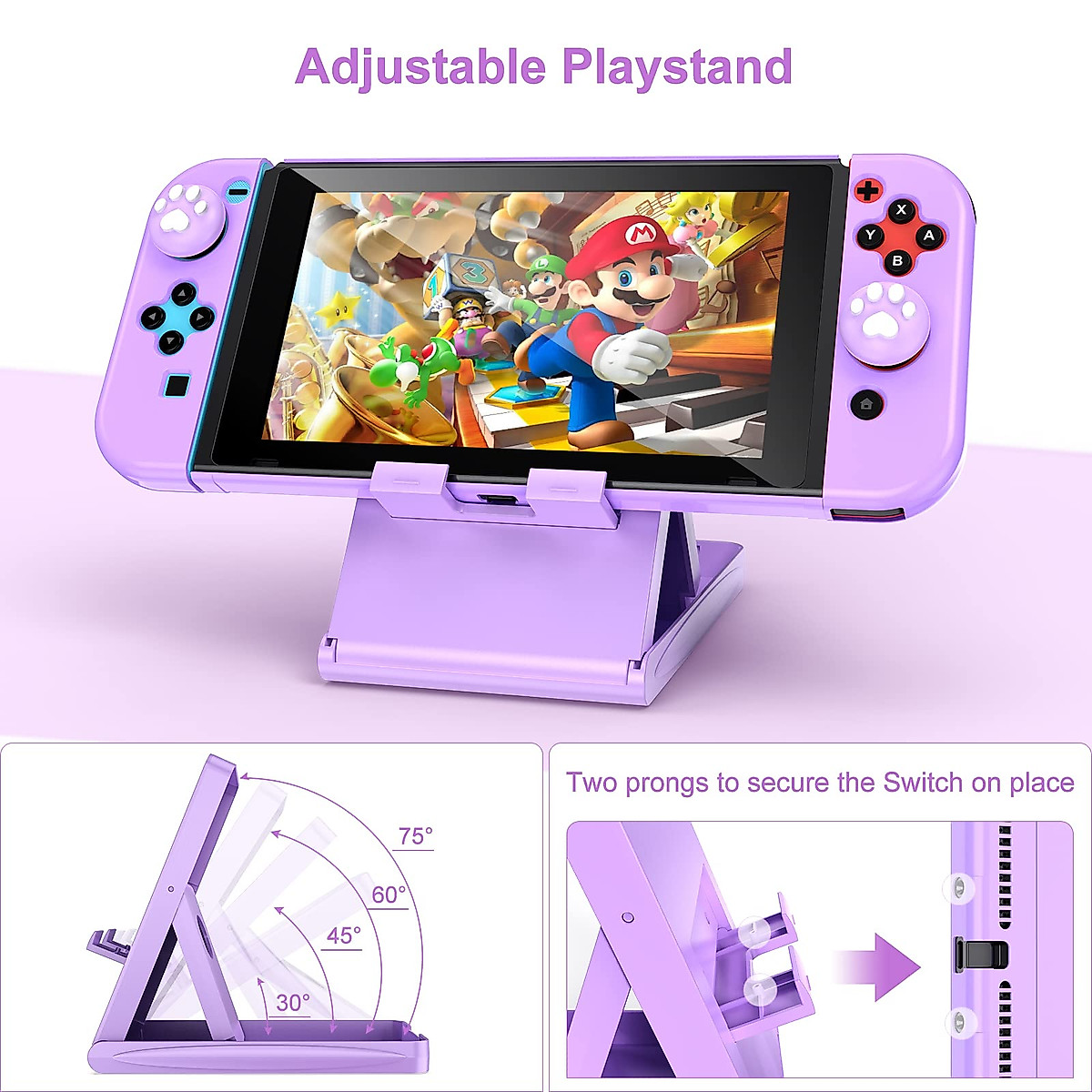 Younik Switch Accessories Bundle, 17 in 1 Purple Switch Accessories Kit for Girls Include Switch Carrying Case, Adjustable Stand, Protective Case for Switch Console & J-Con