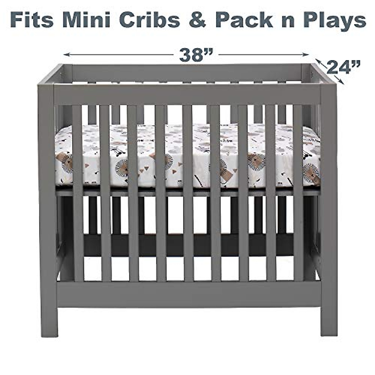 Lambs & Ivy Jungle Safari Cotton White/Gray Elephant/Lion Fitted Mini Crib Sheet