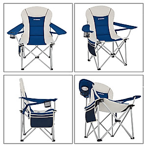 FUNDANGO Oversized Camping Chair with Lumbar Back Support Padded Outdoor Heavy Duty Camping Chair for Adults with Cup Holder, Armrest, Support 300 lbs