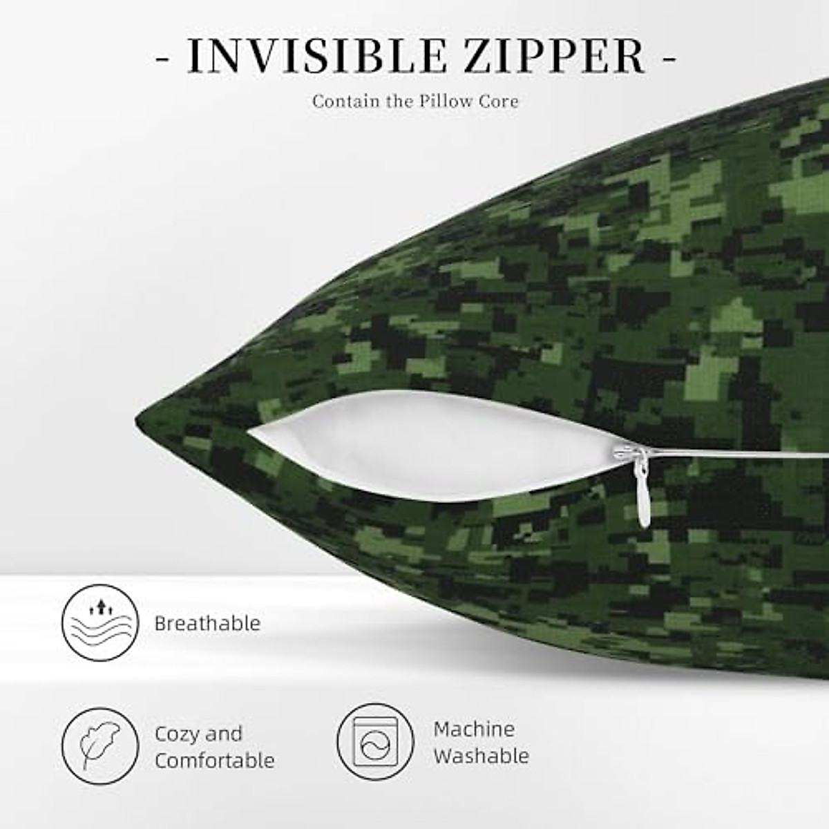 AdaNti Green Army Digital Camouflage Print Corduroy Throw Pillow Covers Soft Square Throw Pillow Case Home Decorations for Bed Sofa Living Room 16"x16"