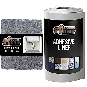Gorilla Grip Under Sink Mat and Adhesive Liner, Mat Liner Size 24x24, Quick Dry Machine Washable, Adhesive Liner Size 17.5 in x 20 FT, Removable Easy Install, Both in Gray, 2 Item Bundle