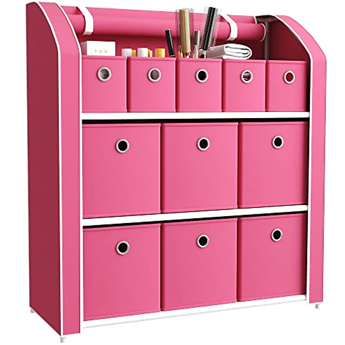 HOMEFORT 11 Drawer Dresser Chests of Drawers Toy Clothes Organizer Fabric Storage Cube Bins with Sturdy Metal Shelf for Bedroom Living Room