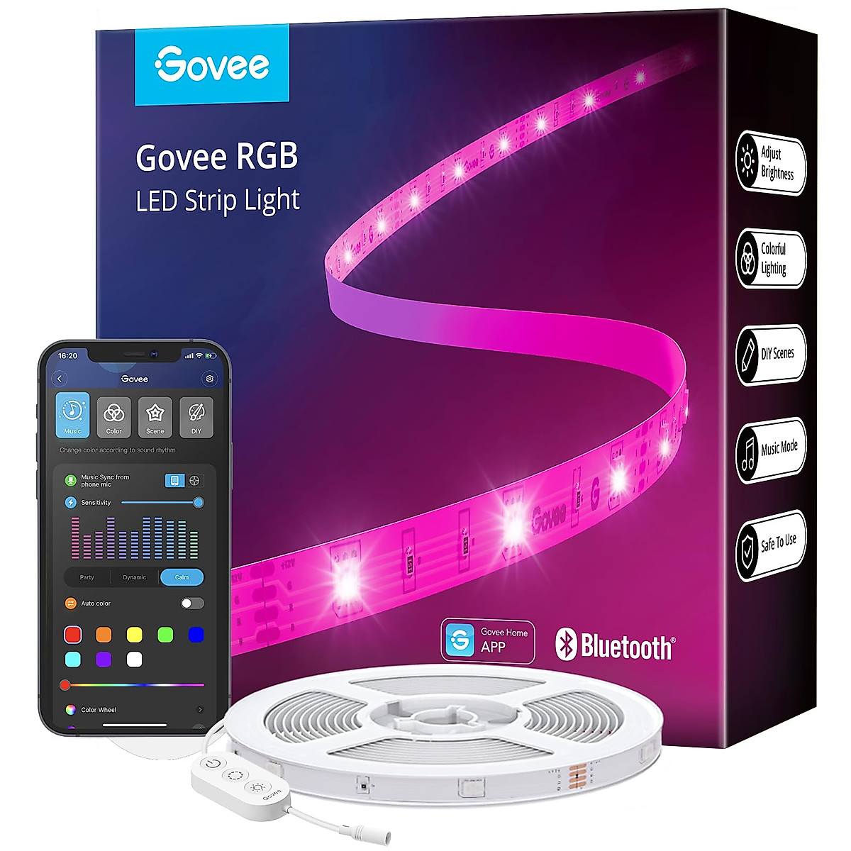 Govee RGB LED Strip Lights, 65.6ft Bluetooth LED Lights with App Control, 64 Scenes and Music Sync, LED Lights for Bedroom, Living Room, Kitchen, Party, Color Changing Light Strip 2 Rolls of 32.8ft