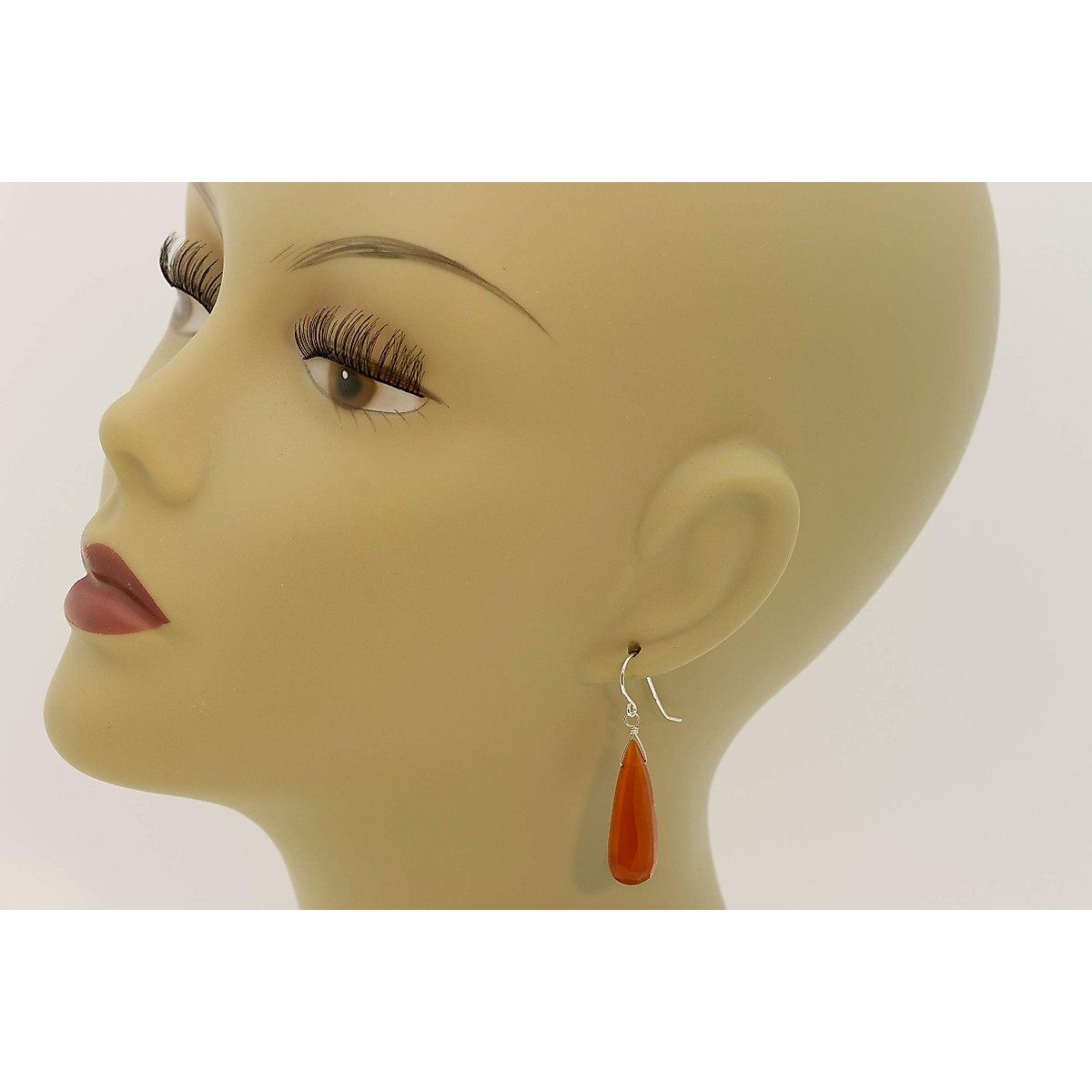 Sterling Silver Carnelian Earrings Orange Chalcedony Faceted Large Long Teardrop Briolettes Simple Dangles