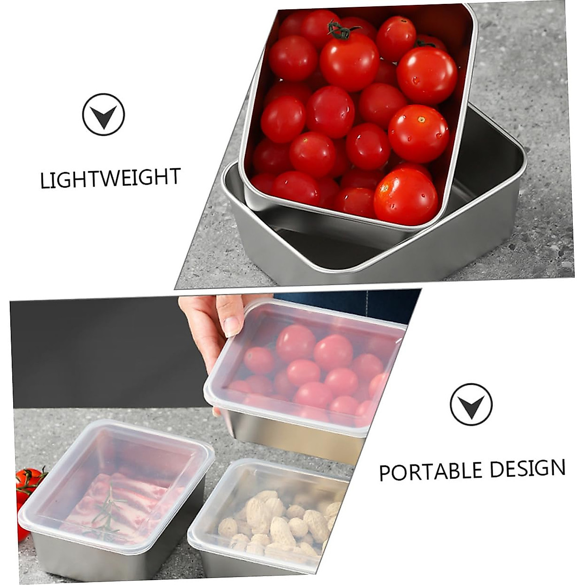 Garneck 4 Pack Airtight Food Storage Containers Stainless Steel Meal Prep Boxes for Refrigerator Easy to Use and Clean for Fridge Organization