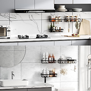 PLEDDANIO Adhesive Shower Caddy - 5 Pack Shower Shelf for Inside Shower, No Drilling Shower Rack with Hooks, Large Capacity Bathroom Accessories Organizer, No Drilling Wall Mounted Rack