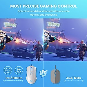 Lizsword Wired Gaming Mouse, PC Gaming Mice [Breathing RGB LED] [Plug Play] High-Precision Adjustable 7200 DPI, 7 Programmable Buttons, Ergonomic Computer USB Mouse Windows/PC/Mac/Laptop Gamer-White