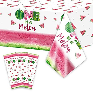 3pcs One in A Melon Party Tablecloths Watermelon First Birthday Party Supplies Watermelon Table Cover Decoration Plastic Disposable Summer Party Tablecloths Watermelon Party Favors,108 inch*54 inch