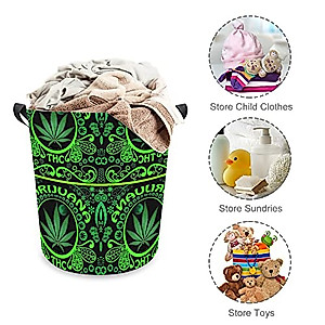 Green Leaf Weed Large Laundry Basket Hamper Bag Washing with Handles for College Dorm Portable