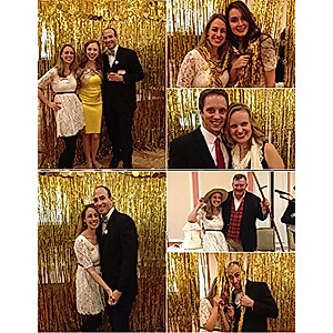 2 Packs 3ft x 8.3ft Gold Metallic Tinsel Foil Fringe Curtains Photo Booth Props for Birthday Wedding Engagement Bridal Shower Baby Shower Bachelorette Holiday Celebration Party Decorations