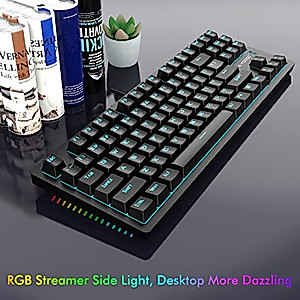 Mechanical Keyboard and Mouse, E-YOOSO Z-737 Wired Gaming Keyboard and Mouse with OUTEMU Blue Switches, 8000 DPI Honeycomb Mouse with Mouse Pad, Blue Backlit & RGB Sidelight 87 Keys Keyboard for PC
