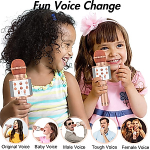 Winique Karaoke Machine for Kids, Bluetooth Mini Karaoke Machine with LED Lights, Christmas & Birthday Gift for All Ages 3 4 5 6 7 8 9 10+ Year Old Girls & Boys, Singing Anytime Anywhere (Rose Gold)