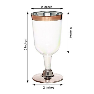 Efavormart 12 Pack 6.5 oz Plastic Wine Glasses Disposable 2-Piece Rose Gold Rimmed Design With Detachable Base