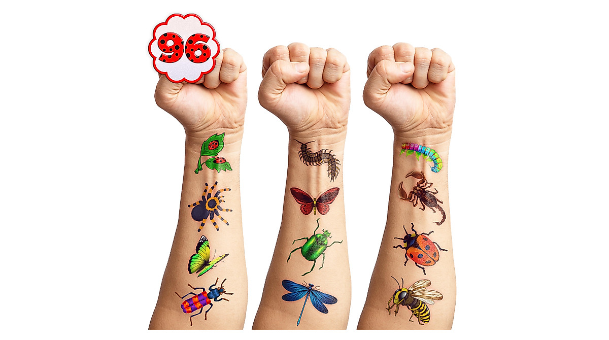 Bug Temporary Tattoos Set - 96 Insect Themed Stickers for Kids Party