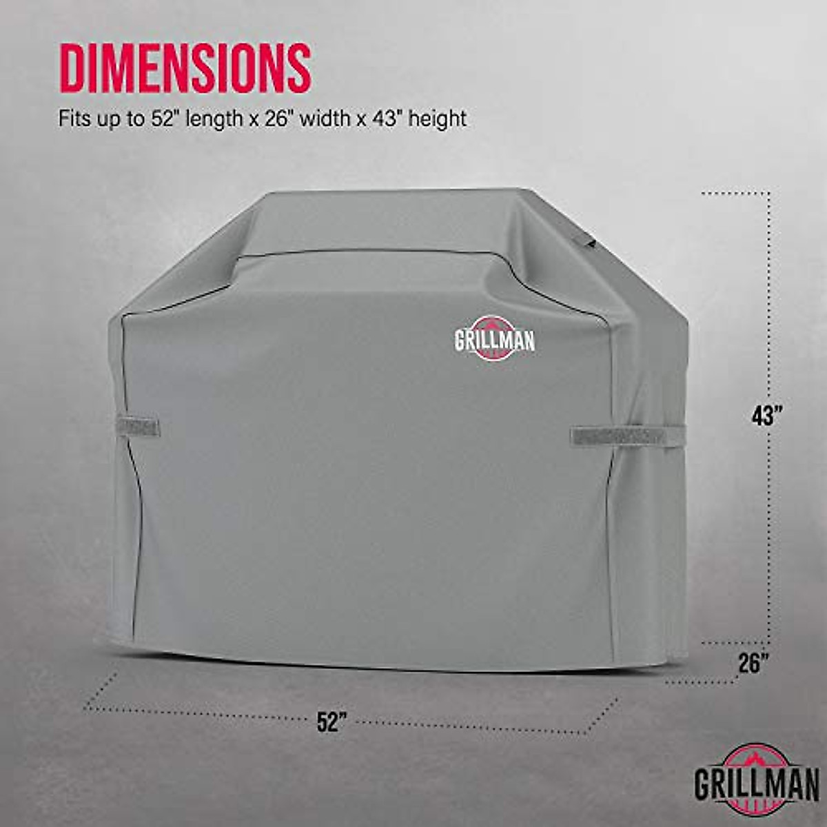 Grillman Premium Grill Cover for Outdoor Grill, BBQ Grill Cover, Rip-Proof, Waterproof, Top Heavy-Duty Large Grill Covers for Outside, Barbecue Cover & Gas Grill Covers (52" L x 26" W x 43" H, Gray)