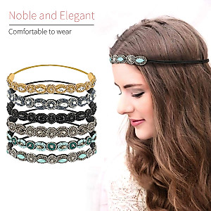 6 Pack Elastic Rhinestone Headbands for Women, Vintage Beads Rhinestone Hair Headband, Handmade Fashionable Diamond Elastic Headbands for Lady Brides Women Girls