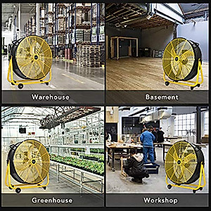 VENTISOL Industrial Fan 24" High Velocity Floor Fan With 3 Speed 7800 CFM, Heavy Duty Metal Drum Fan For Shop, Garage, Warehouse, Workshop, Factory, Commercial