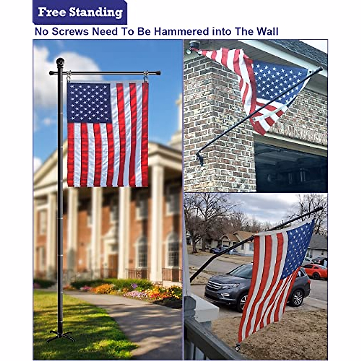 Balie Space 10FT Tall Freestanding Flag Pole for 3x5 Feet American Flag, Adjustable Garden Flagpole Stand with 5 Spikes Base for Outdoor Yard, 10 Feet
