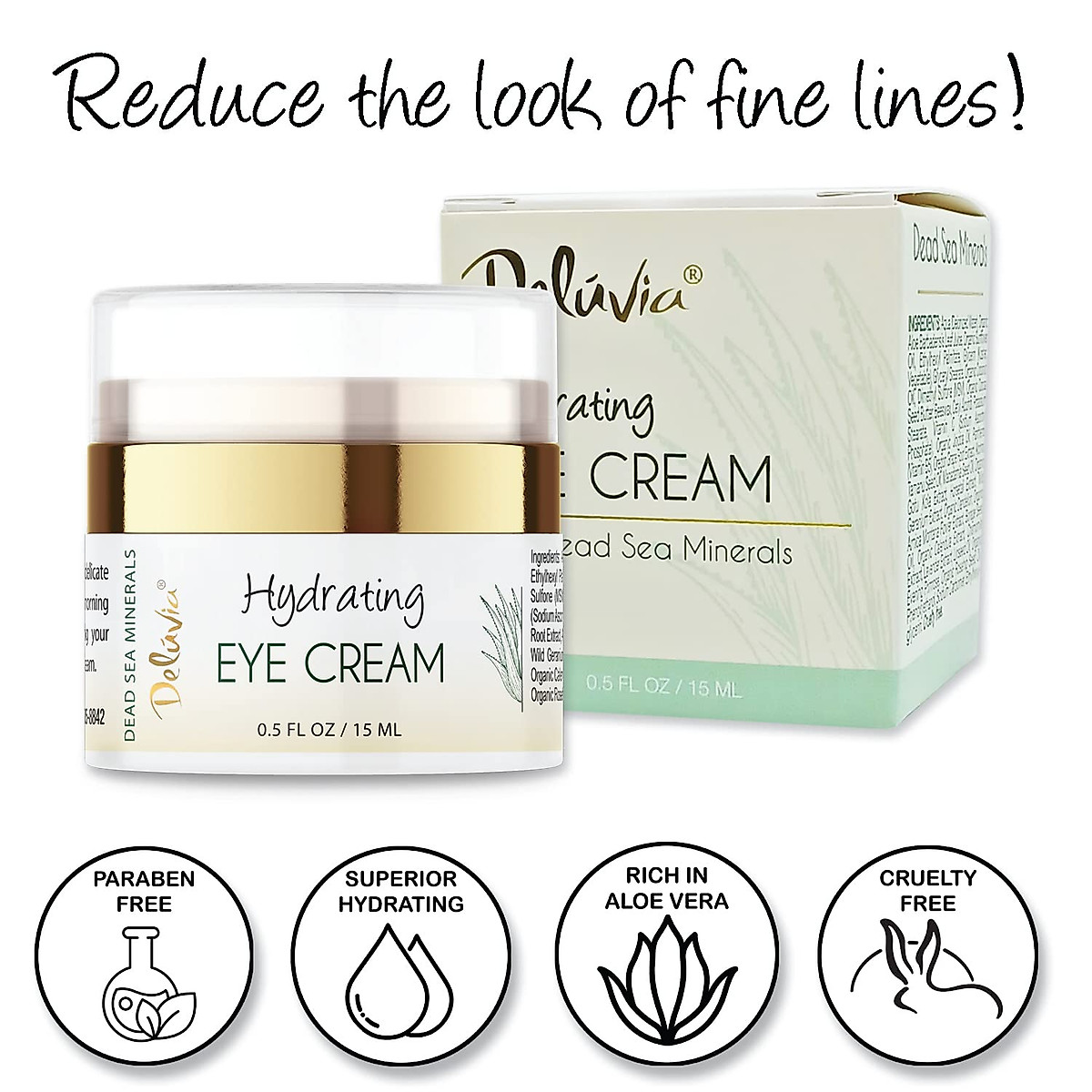 Deluvia Eye Cream Moisturizer, Under Eye and Around Eye Hydrating Eye Cream, Organic Aloe Vera, Vitamin E, Rosehip Seed Oil for Dry Skin and Wrinkles.(.5 Oz)
