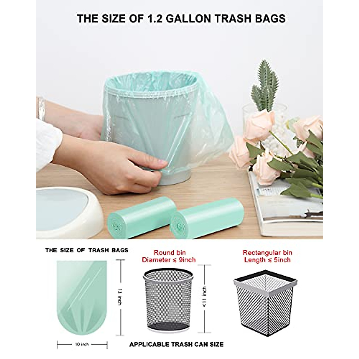 75 Counts AYOTEE Mini Garbage Bags, 1.2 Gallon Small Compostable Trash Bags, Small Garbage Bags for home, Fit 4.5 or 5 Liter Bathroom Wastebasket Can Liners(Green)