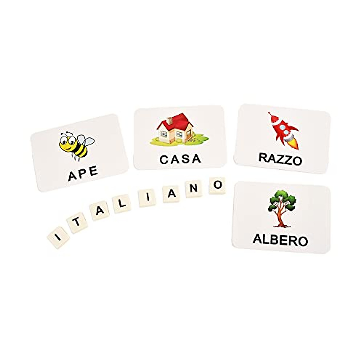 BOHS Italian Literacy Wiz Fun Game - See and Hide Spelling - 60 Flash Cards - Preschool Language Learning Educational Toys