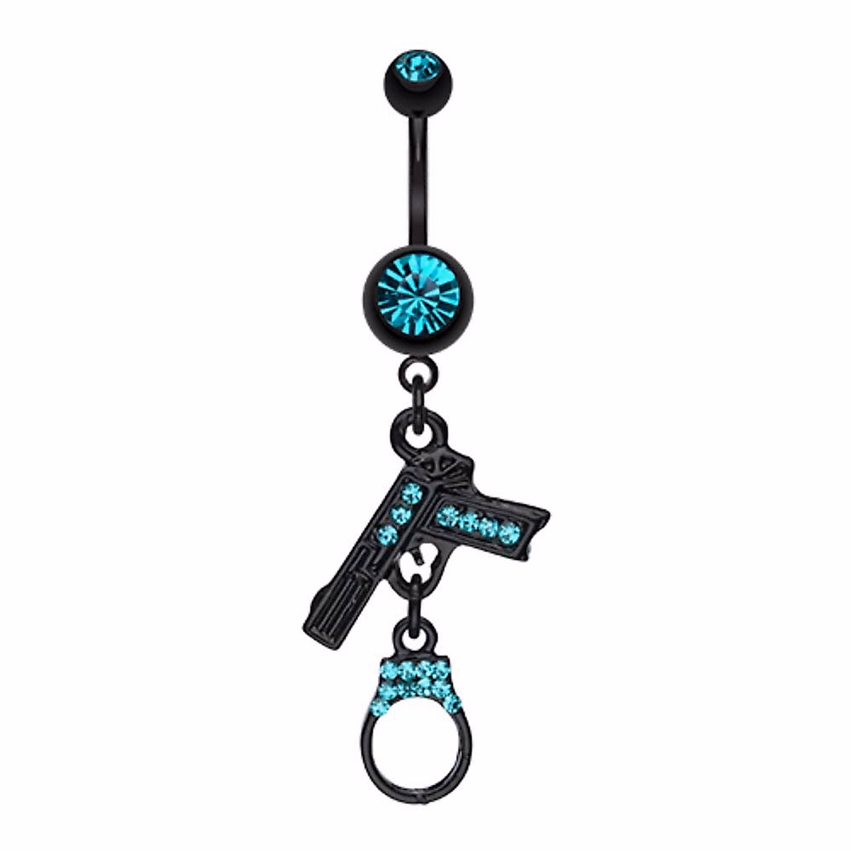 Blackline Handgun & Cuff Sparkle Belly Button Ring (14 GA, Length: 10mm, Teal)