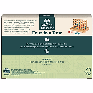 Mindful Classics, Four in a Row Family Board Game with Bamboo and Recycled Plastic Earth Day Eco-Friendly Products, for Adults and Kids Ages 8 and up