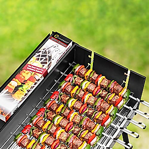 Kabob Skewers 17" Stainless Steel Long BBQ Barbecue Skewers, Flat Metal Kebob Sticks Wide Reusable Grilling Skewers for Meat Chicken,Set of 12 Including 2 Bonus Silicone Brush with Storage Bag
