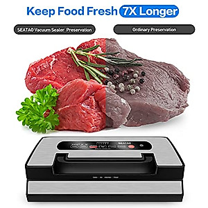 SEATAO VH5188 Automatic Vacuum Sealer Machine, 90kPa Multifunction Commercial Vacuum Food Sealer For Food Preservation, Dry & Moist & Food & Extended Modes, Starter Kit with Built-in Roll Storage & Cutter, Handle Locked Design, LED lights, Double Seal