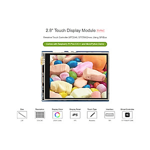 waveshare 2.8inch Touch Display Module for Raspberry Pi Pico 262K Colors 320×240 Pixels Resistive Touch Controller XPT2046 ST7789 Driver Using SPI Bus