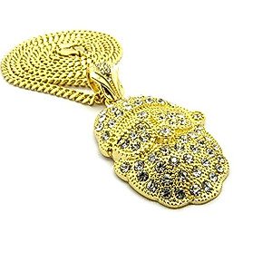 Fashion 21 Iced Out Santa Face Inspired Pendant 24" Various Chain Necklace in Gold Color Plated (4mm 24" Cuban Chain)