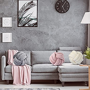 Macarrie 3 Pieces 8.6 Inch Knot Ball Pillow Round Throw Pillow Soft Decorative Plush Cushion Aesthetic Knotted Pillow Home Sofa Floor Bedroom Photography Decor (Milk White, Light Gray, Pink)