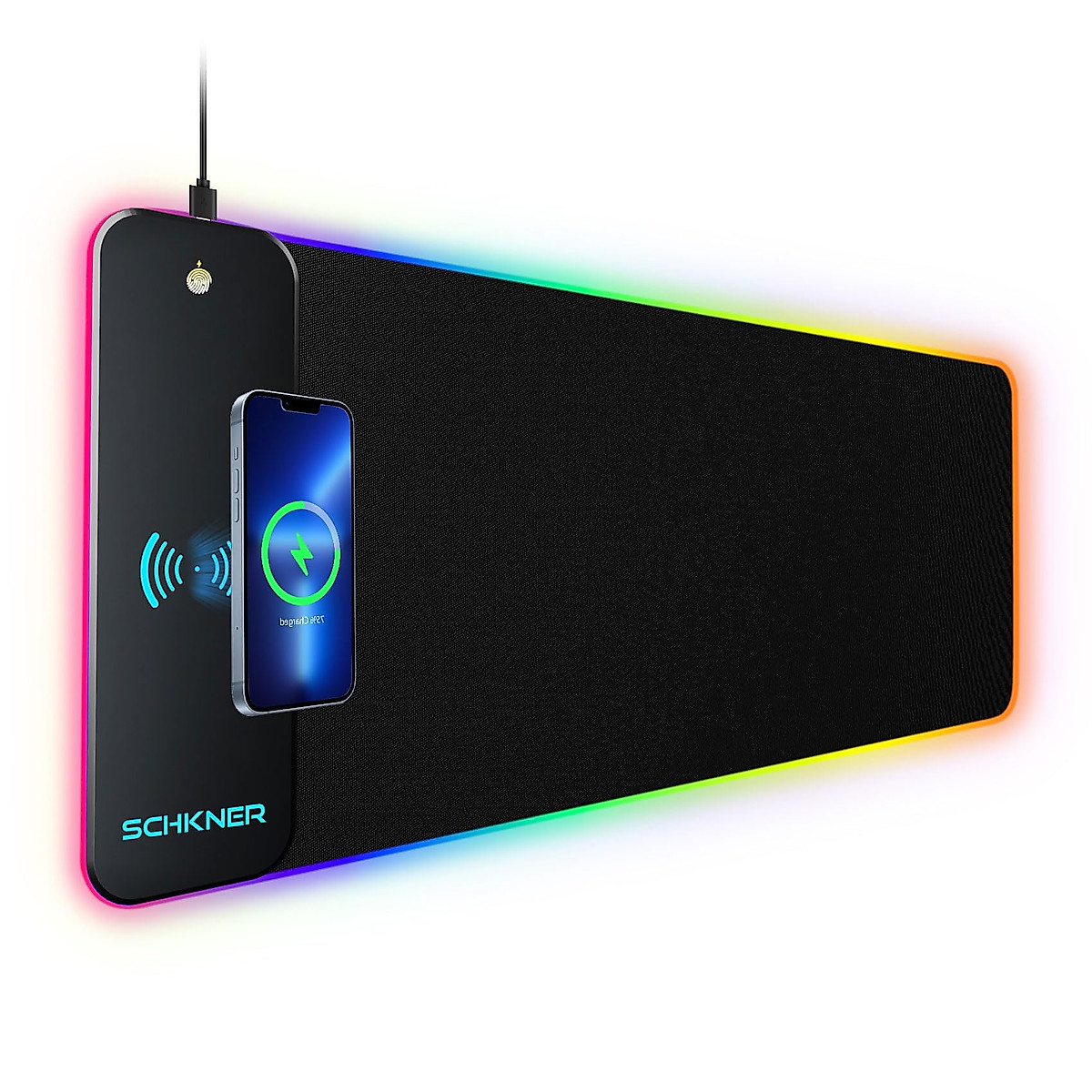 Schkner RGB Gaming Mouse Pad with Wireless Charging 15W, Large Desk Mat 800x300x4mm, 10 Light Modes Keyboard Pad with Non-Slip Rubber Base, Waterproof Mousepad for Gaming PC MacBook Laptop