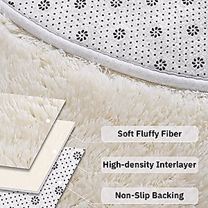 Goideal Oval Shaggy Bedroom Rug 2.6 x 5.2 Feet Fluffy Area Rugs for Girls Boys Kids Room Nursery Floor Carpet Home Decoration, Cream