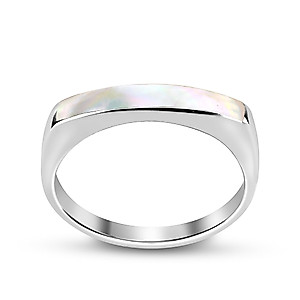AeraVida Rectangular Bar Mother of Pearl Inlay .925 Sterling Silver Ring | Classic Wedding Rings For Women | Casual Comfort Fit Silver Rings for Women | Sterling Silver Rings Sizes (7)