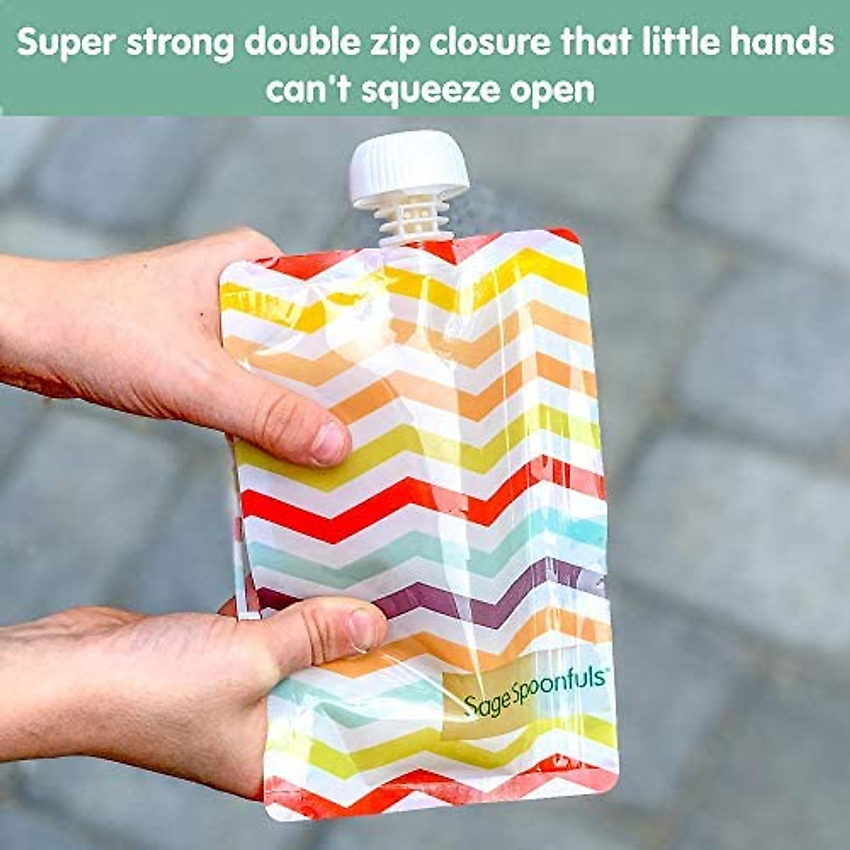 Sage Spoonfuls Reusable Baby Food Pouches - 6 Pack, Baby Food Storage, Pouches Toddler, Refillable Squeeze Pouch for Kids (Chevron), Dishwasher and Freezer Safe, BPA Free