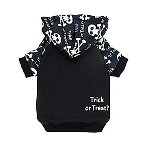 Fitwarm Trick Or Treat Dog Halloween Costume, Holiday Dog Clothes for Small Dogs Boy, Funny Pet Skeleton Hoodie, Cat Pirate Skull Outfit, Black, White, Small
