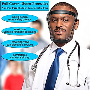 Verfimaci Unisex Super Protective Anti-Fog Face Shield with Detachable Flter, Hd Transparent Full Face shield,Reusable Eye, Nose, Mouth Protection (Black)