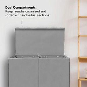 Mindspace Double Laundry Hamper with Lid and Removable Mesh Bags - Woven Canvas Laundry Basket Organization for Bathroom, Bedroom, Kids, Baby - Cool Gray, Oxford Collection