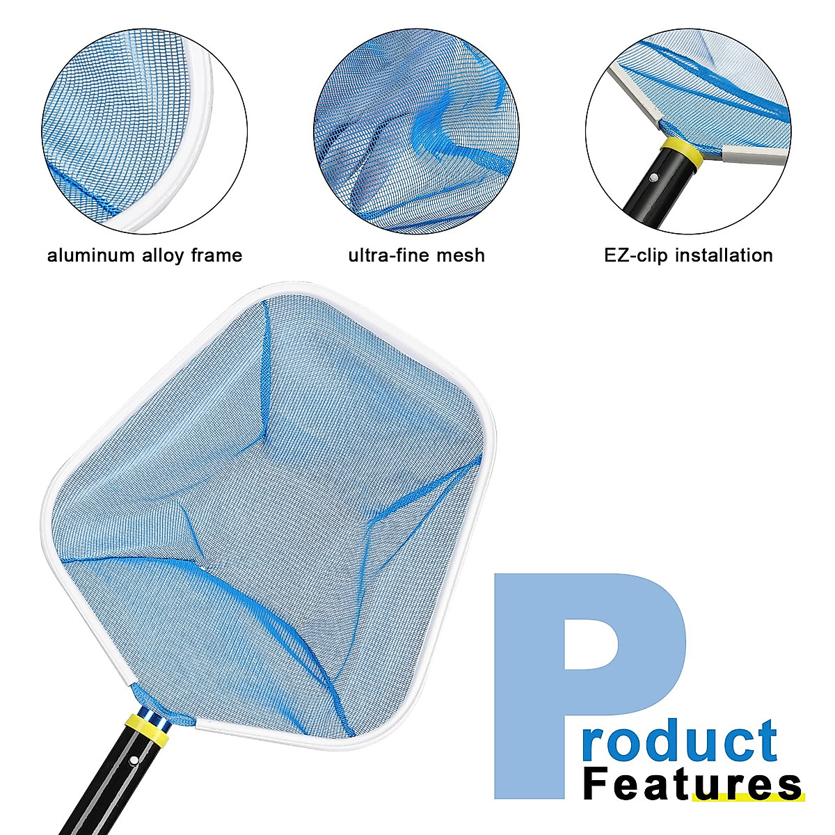 Pool Net, 8FT Pool Skimmer with Medium Bag, Heavy-Duty Pool Leaf Rake with Stainless Steel Pole, Fine Mesh Net Leaf Skimmer for Pond Vacuum Swimming Pool Cleaning