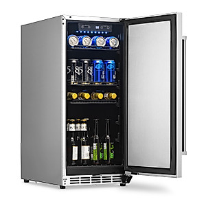 NewAir 15" Commercial Beverage Refrigerator | Weatherproof Stainless Steel Fridge | Built-In or Freestanding Outdoor Patio Fridge For Beer, Wine, Food NCR032SS00