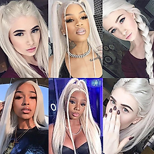 Missyvan White Hair Color 13 * 4 Lace Front Wig Glueless Long Straight Hair Wigs Platinum White Heat Resistant Fiber Hair Synthetic Lace Front Wigs for Fashion Women 28Inches