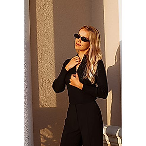 PRETTYGARDEN Fall Quarter Zip Pullover Sweaters for Women 2023 Long Sleeve Collared Fitted Ribbed Knit Tops (Black, Large)