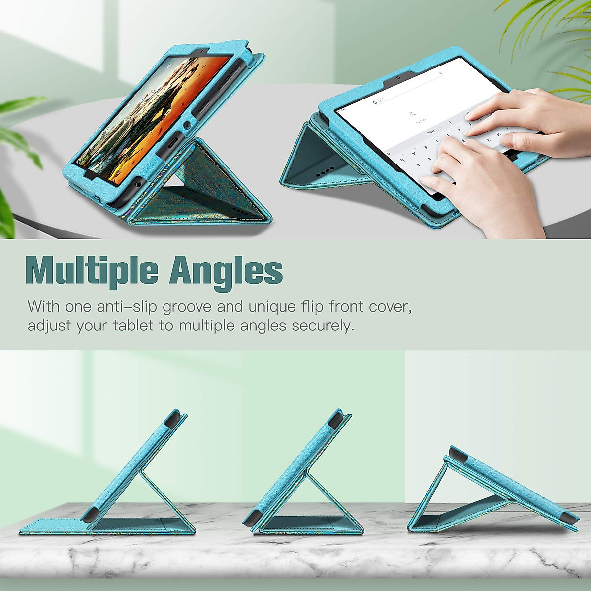 Fintie Case for All-New Amazon Fire HD 8 and Fire HD 8 Plus Tablet (10th Generation, 2020 Release) - [Flex Stand] Premium Vegan Leather Multi-Angle Folio Cover with Auto Sleep Wake, Shades of Blue