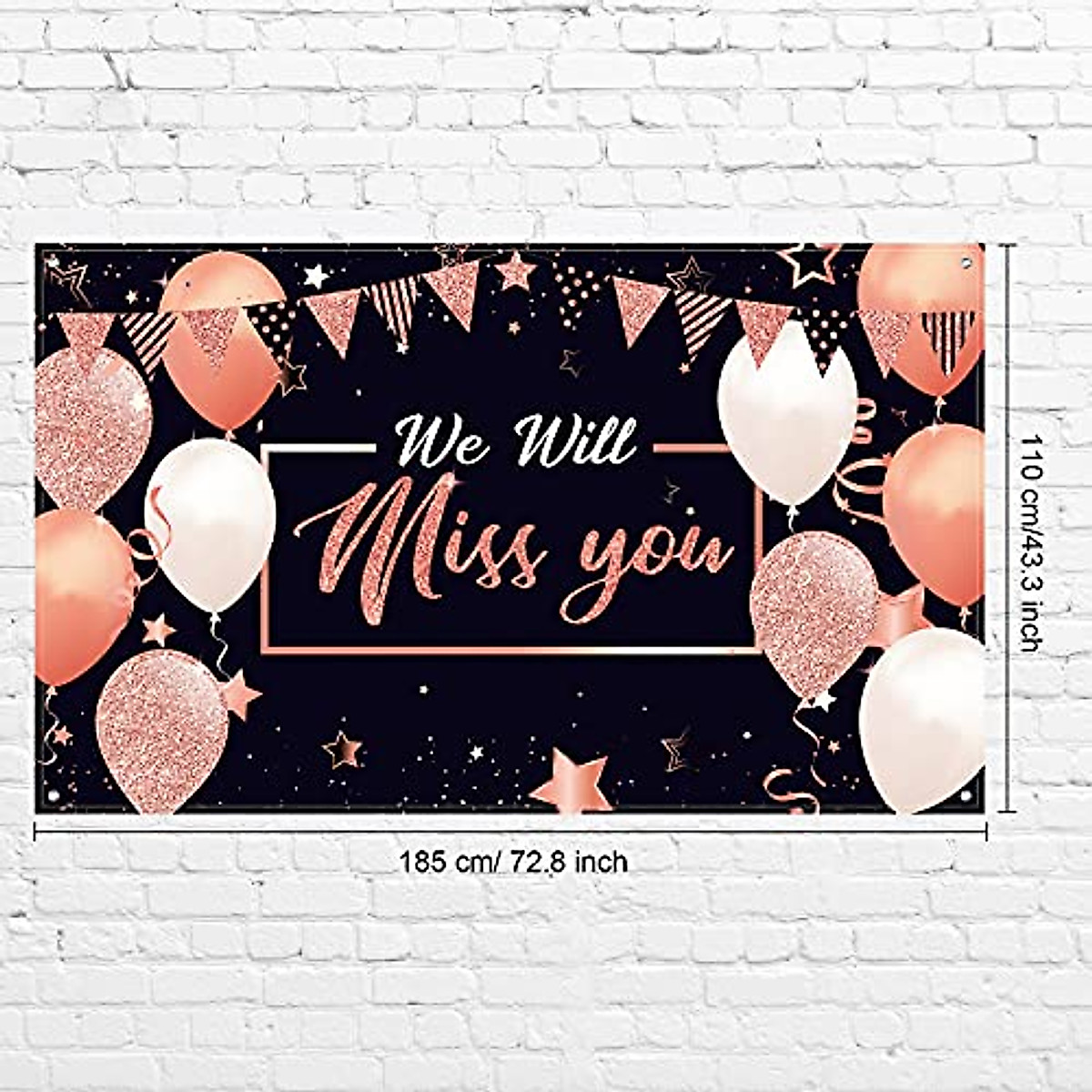 We Will Miss You Party Decorations, Extra Large Going Away Party Backdrop Miss You Photography Background Banner for Farewell Anniversary Retirement Graduation Party, 72.8 x 43.3 Inch (Rose Gold)